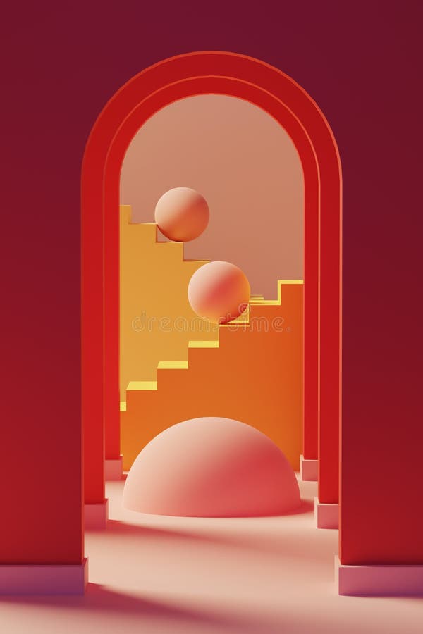 Surreal Interior in Warm Color Palette. 3D Illustration. Stock ...