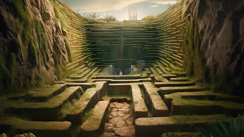 Surreal Labyrinth Concept with Magic Maze and Ancient Pathway. Stock ...