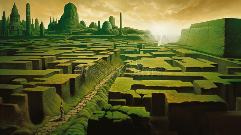 Surreal Labyrinth Concept with Magic Maze and Ancient Pathway. Stock Photo - Image of idea ...