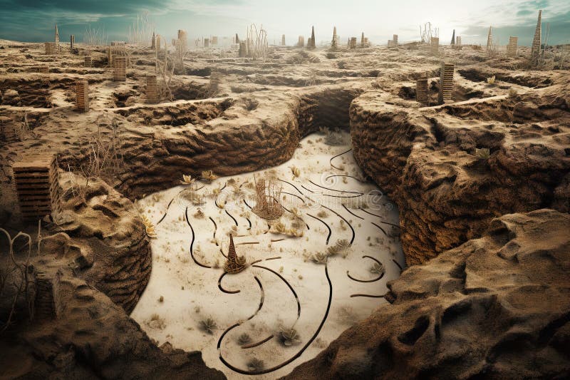 Surreal Labyrinth Concept with Magic Maze and Ancient Pathway. Stock ...