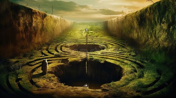Surreal Labyrinth Concept with Magic Maze and Ancient Pathway. Stock Image - Image of think ...
