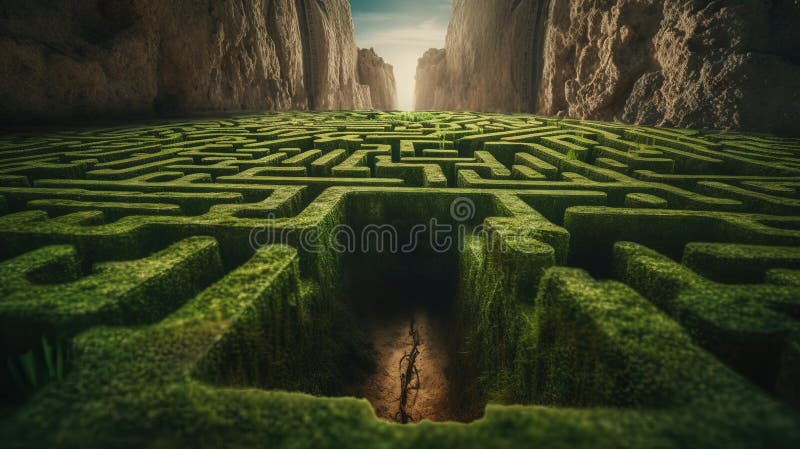 Surreal Labyrinth Concept with Magic Maze and Ancient Pathway. Stock ...