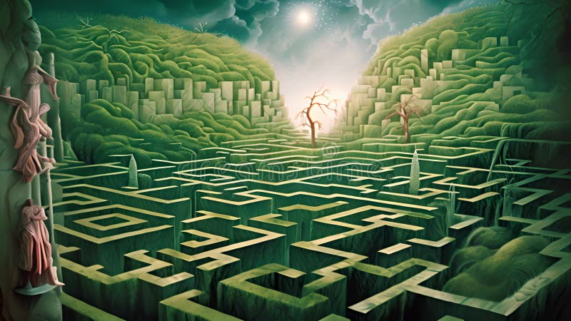 Surreal Labyrinth Concept with Magic Maze and Ancient Pathway Stock ...