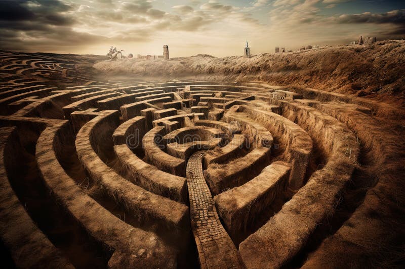 Surreal Labyrinth Concept with Magic Maze and Ancient Pathway ...