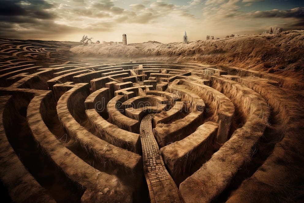 Surreal Labyrinth Concept with Magic Maze and Ancient Pathway. Generated AI. Stock Photo - Image ...