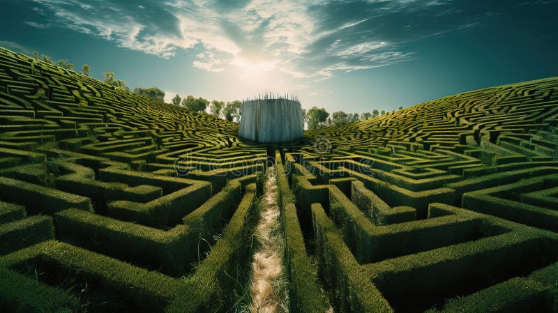 Surreal Labyrinth Concept with Magic Maze and Ancient Pathway. Stock ...