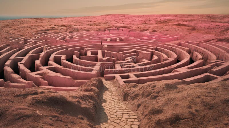 Surreal Labyrinth Concept with Magic Maze and Ancient Pathway. Stock ...