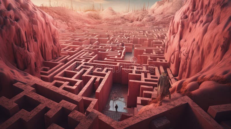 Surreal Labyrinth Concept with Magic Maze and Ancient Pathway. Stock ...