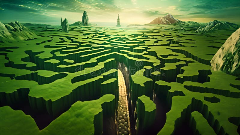Surreal Labyrinth Concept with Magic Maze and Ancient Pathway Stock ...