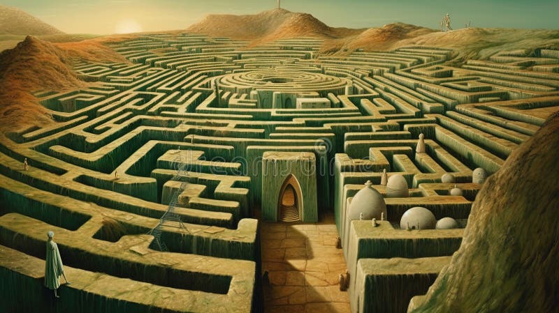 Surreal Labyrinth Concept with Magic Maze and Ancient Pathway. Stock ...