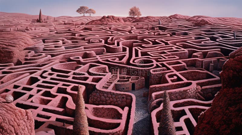 Surreal Labyrinth Concept with Magic Maze and Ancient Pathway. Stock ...
