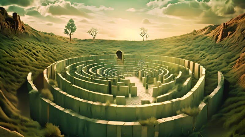 Surreal Labyrinth Concept with Magic Maze and Ancient Pathway Stock ...