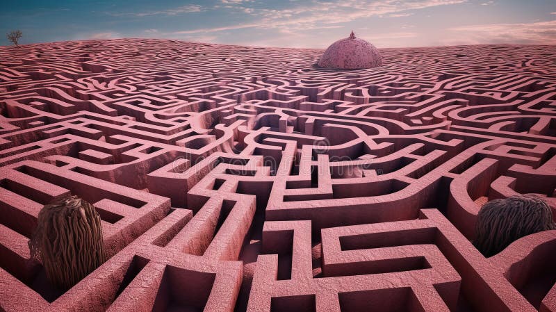 Surreal Labyrinth Concept with Magic Maze and Ancient Pathway. Stock ...