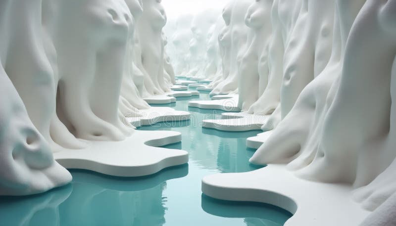 Surreal Landscape with Abstract Formations and Turquoise Water Stock ...