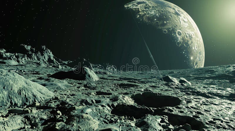 Alien Planet Landscape with Craters and Moon in the Background Stock ...