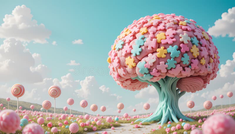 Surreal Landscape with Candy Tree and Lollipops Stock Illustration ...