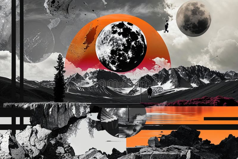 Surreal Landscape Composition with Orange and Black Hues Stock Image ...