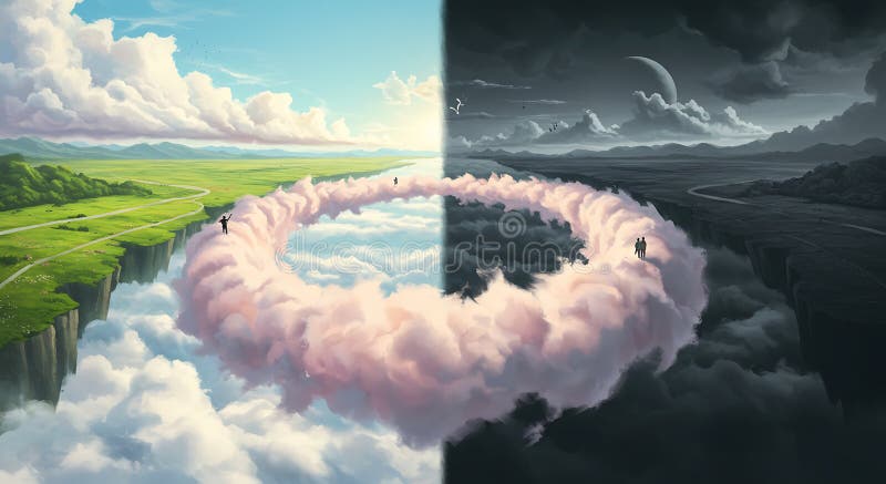 Surreal Landscape Divided into Two Contrasting Halves. the Left Side ...