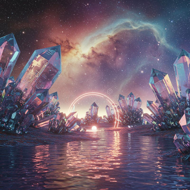 A Surreal Landscape Features Large Clusters of Translucent Crystals Emerging from a Stock ...