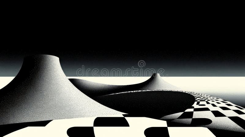 A Surreal Landscape Featuring Abstract Shapes and a Checkerboard ...