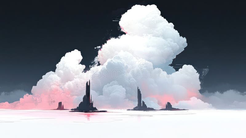 A Surreal Landscape Featuring Dark Towers Amidst Dramatic Clouds and ...