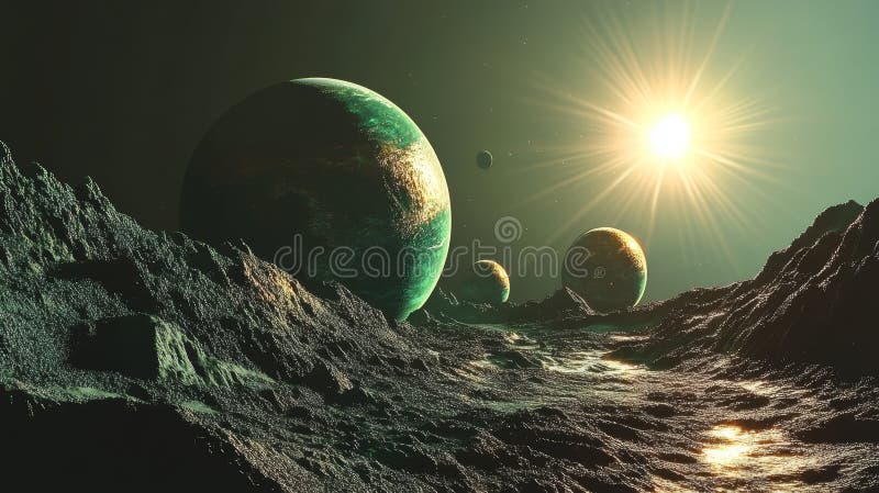 Surreal Landscape Featuring Distant Planets and Celestial Bodies Under ...