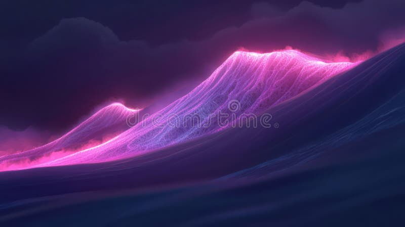 Neon Pink Glowing Mountainscape at Night: Abstract Digital Art Stock ...