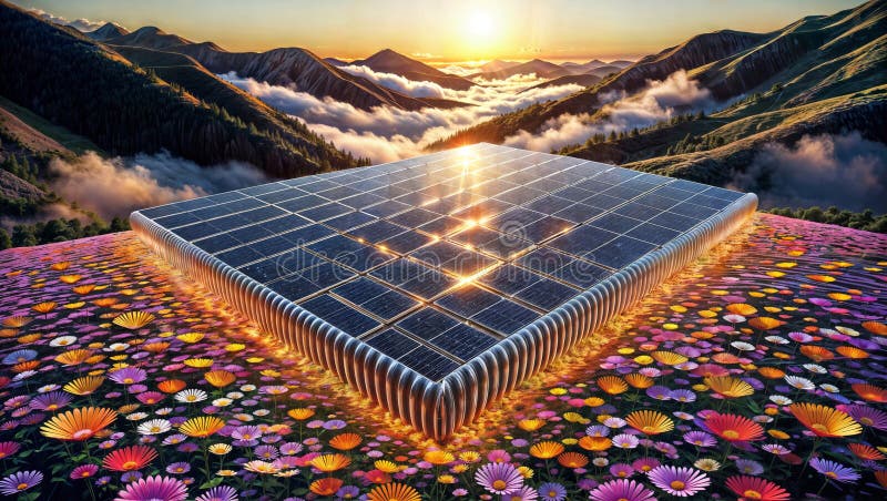 Floral Fusion: Solar Panels Amidst Blooms, Generative Ai Stock ...