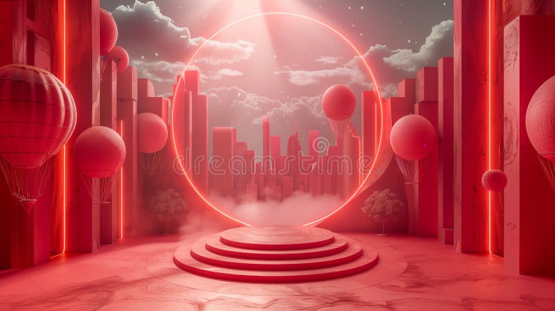 Surreal Landscape Featuring Red Hues, Floating Objects, Mysterious ...
