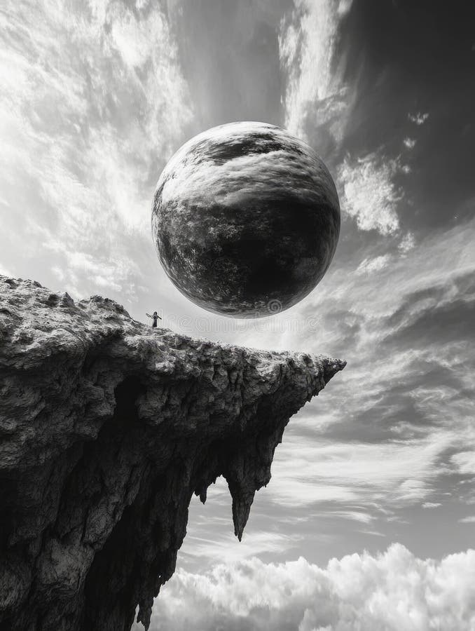 Surreal Landscape with Floating Moon Stock Photo - Image of astronomy ...