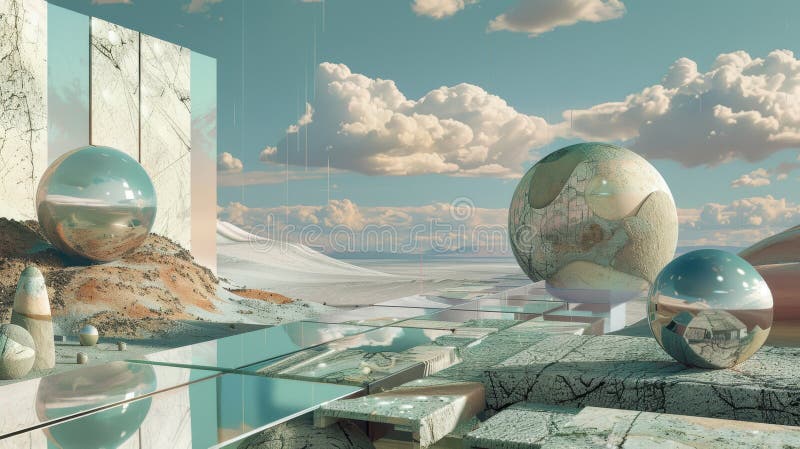 Surreal Landscape with Floating Objects and Dreamy Atmosphere Stock ...