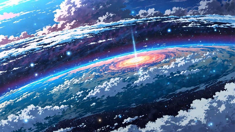 Surreal Landscape with Floating Planets and Swirling Clouds Stock ...