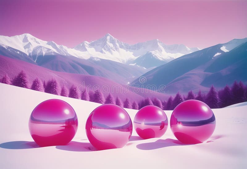 Surreal Landscape with Floating Spheres in a Pink and Purple Stock ...