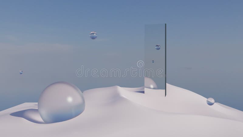 Surreal Landscape with Glass Objects, 3d Render Stock Illustration ...