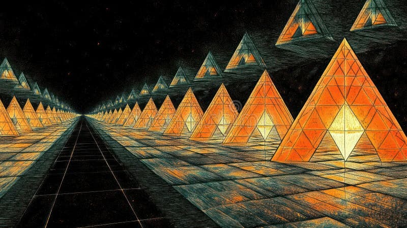 A Surreal Landscape of Glowing Pyramids Creating a Mesmerizing ...