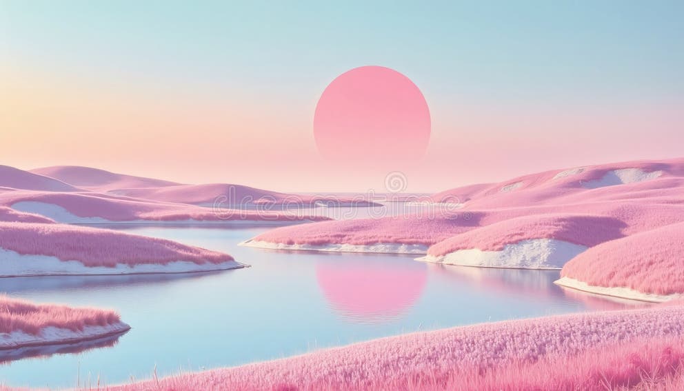 Surreal Landscape with Large Translucent Object Stock Illustration ...