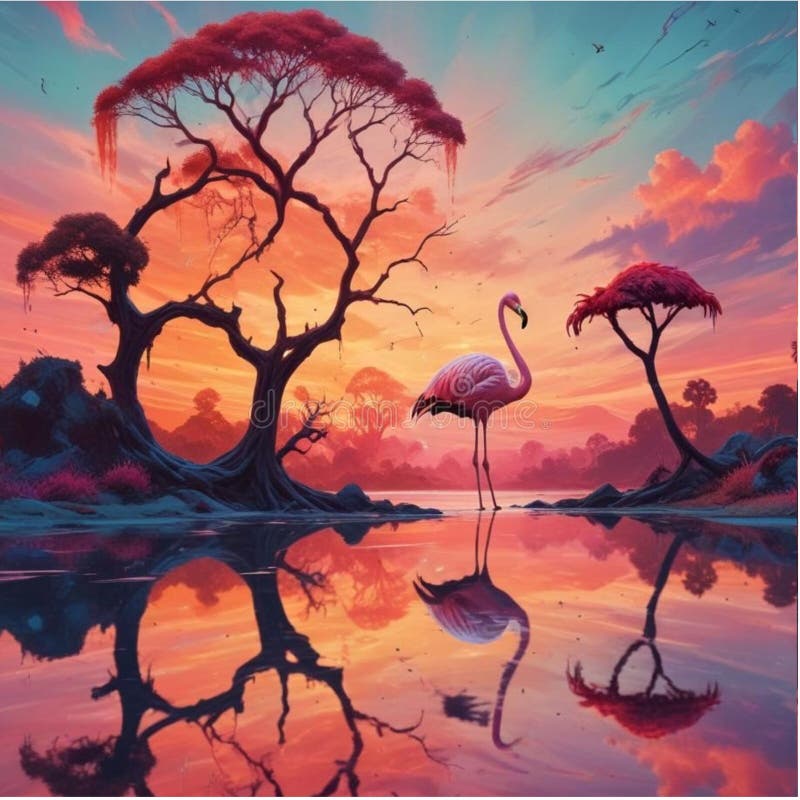 A Surreal Landscape with a Large Twisted Tree Stock Illustration ...