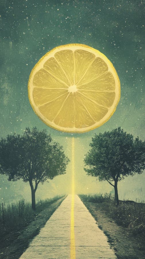 Surreal Landscape with Lemon Moon Over Road Stock Image - Image of ...
