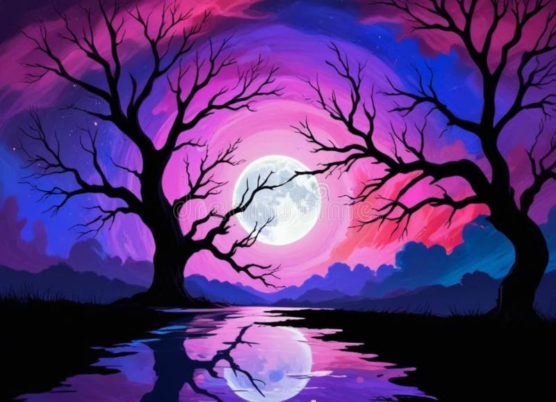 A Surreal Landscape with a Moon in the Centre Surrounded by a Swirling ...