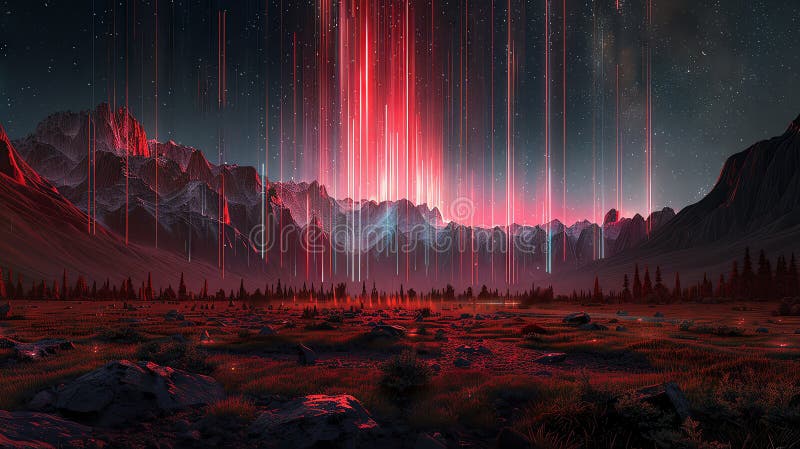 A Surreal Landscape with a Mountain Range Bathed in Otherworldly Red ...