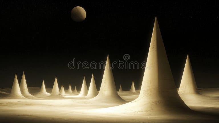 A Surreal Landscape at Night, Featuring a Moon and a Series of Unique ...