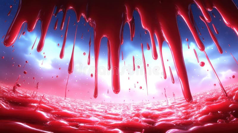 Crimson Liquid Dripping Onto a Surreal Landscape Stock Illustration ...