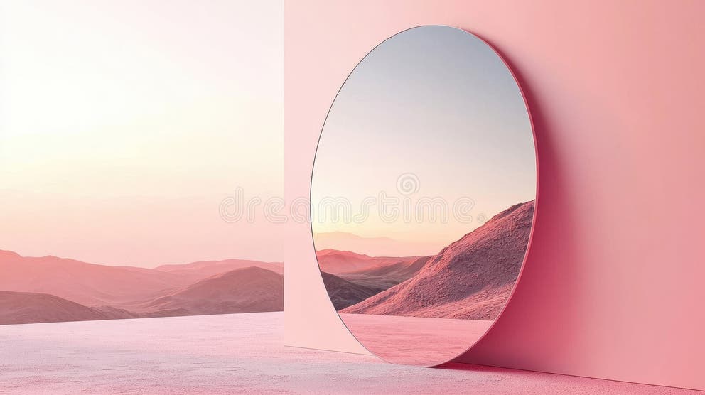 Surreal Landscape Reflection in Oval Mirror with Copy Space, a Look ...