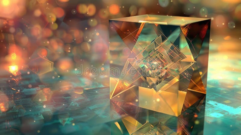 Surreal Landscape with a Reflective Cube and Digital Elements. Design ...