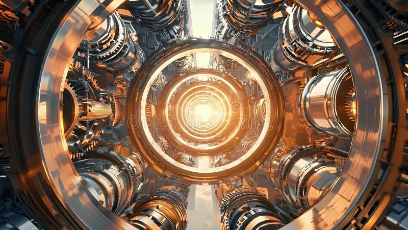 Surreal Landscape with Repeating Geometric Shapes, Pipes, and Gears ...