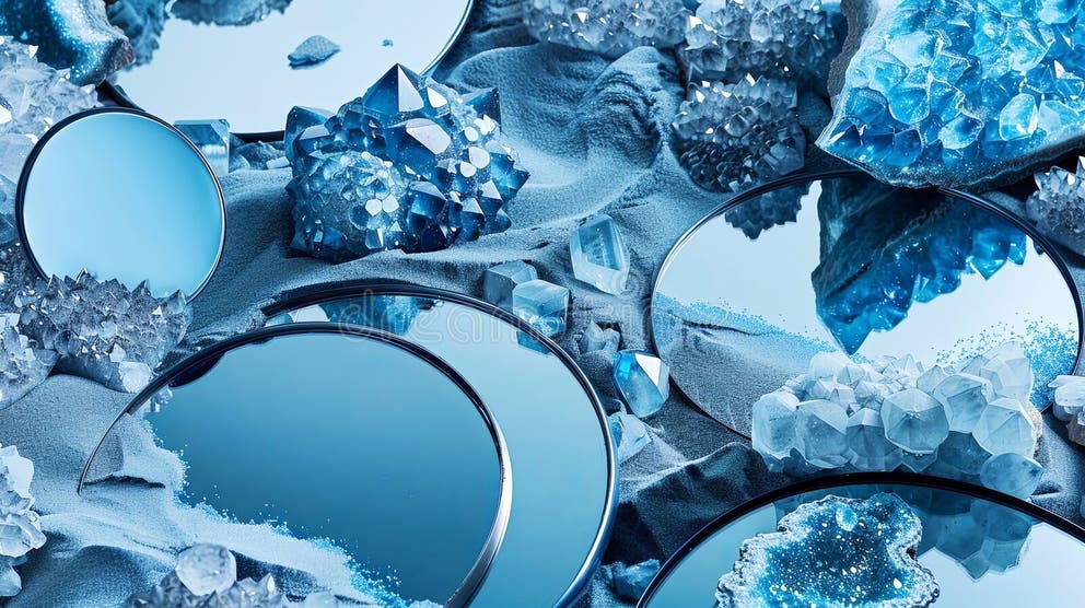 Surreal Landscape of Shimmering Blue Crystals and Mirrors Create a ...