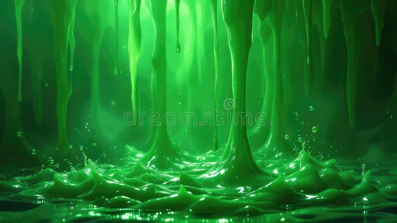 Vivid Green Slime Flows in an Eerie Underground Setting during Twilight ...
