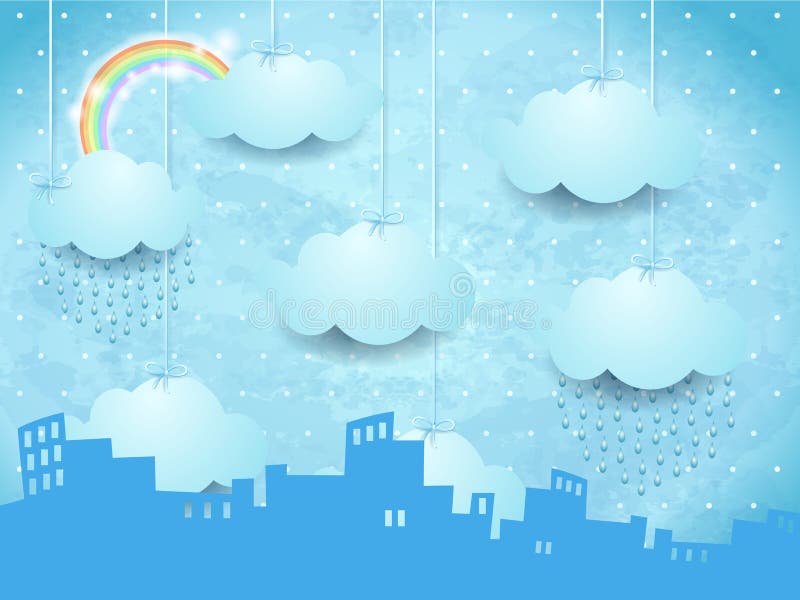 Surreal Landscape with Skyline and Rain Stock Vector - Illustration of ...