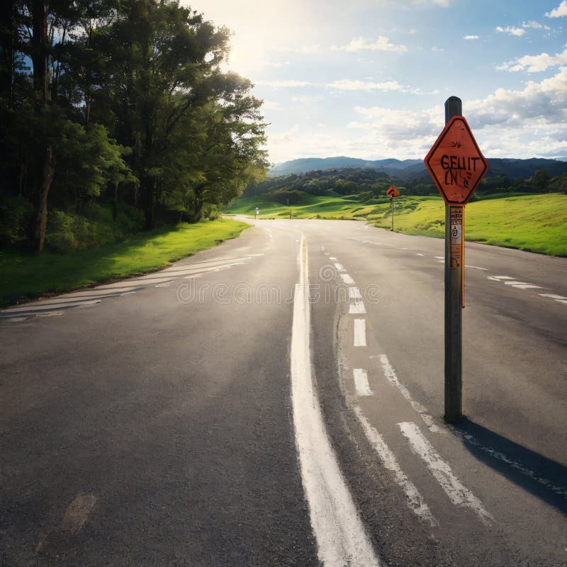 Surreal Landscape with a Split Road and Signpost Arrows Showing Two ...