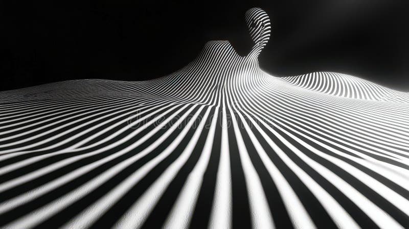 Surreal Landscape with Striped Patterns and Abstract Human Form in ...